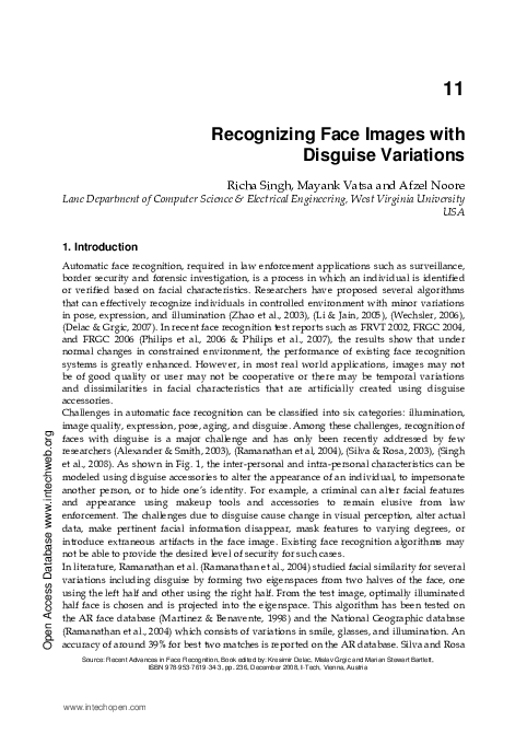 (PDF) Recognizing Face Images with Disguise Variations