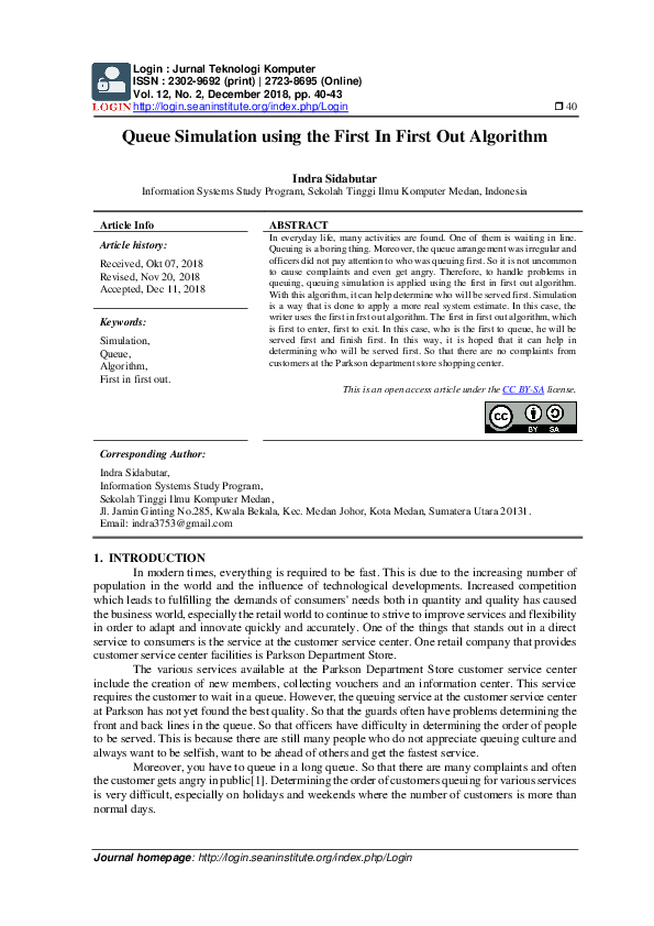 (PDF) Queue Simulation using the First In First Out Algorithm