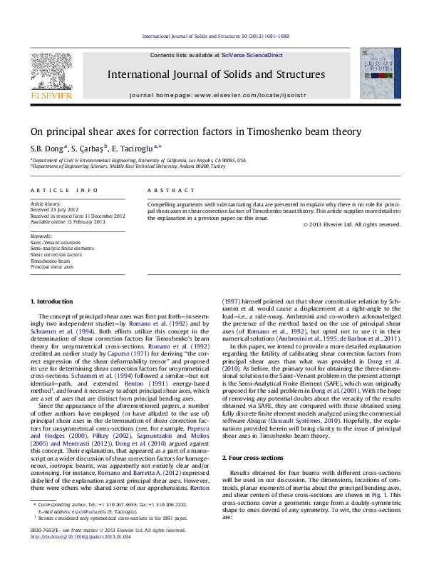 (PDF) On principal shear axes for correction factors in Timoshenko beam ...