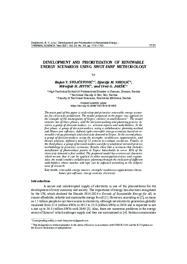 Pdf Development And Prioritization Of Renewable Energy Scenarios