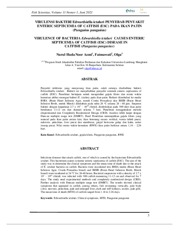 (PDF) VIRULENSI BAKTERI Edwardsiella ictaluri PENYEBAB PENYAKIT ENTERIC ...