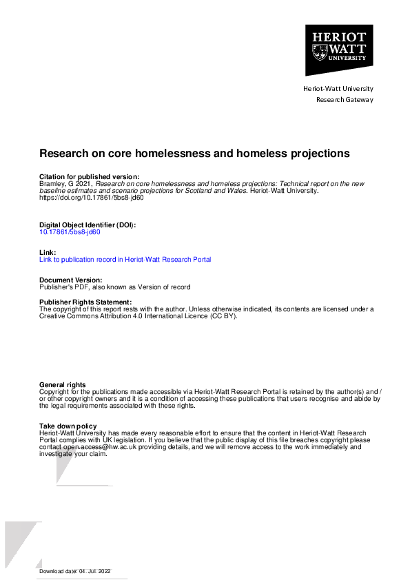 (PDF) Research on core homelessness and homeless projections:Technical ...