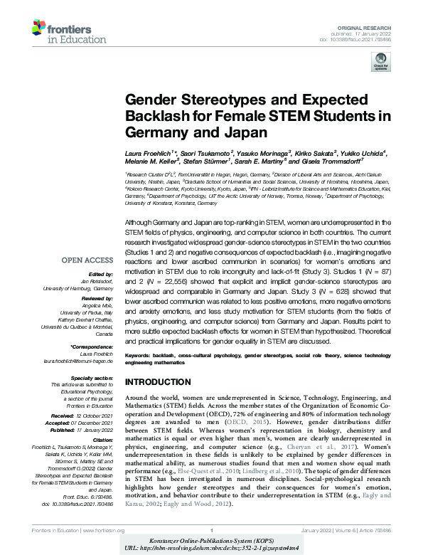 (PDF) Gender Stereotypes and Expected Backlash for Female STEM Students ...