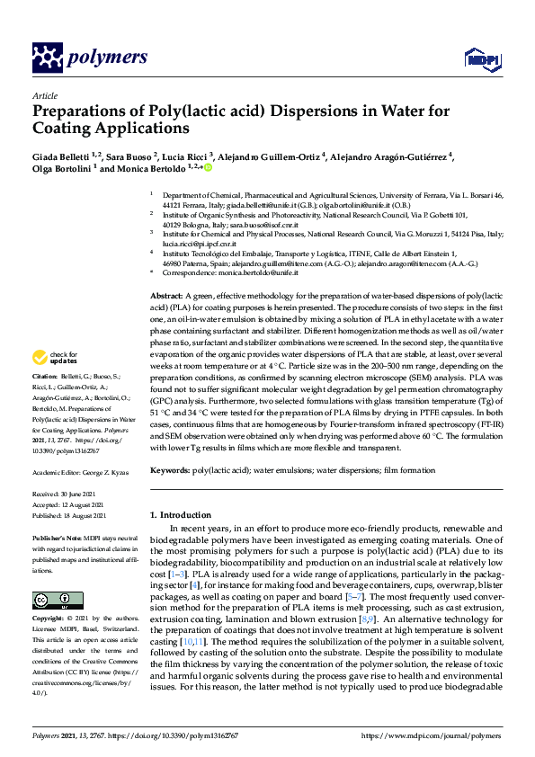 (PDF) Preparations of Poly(lactic acid) Dispersions in Water for ...