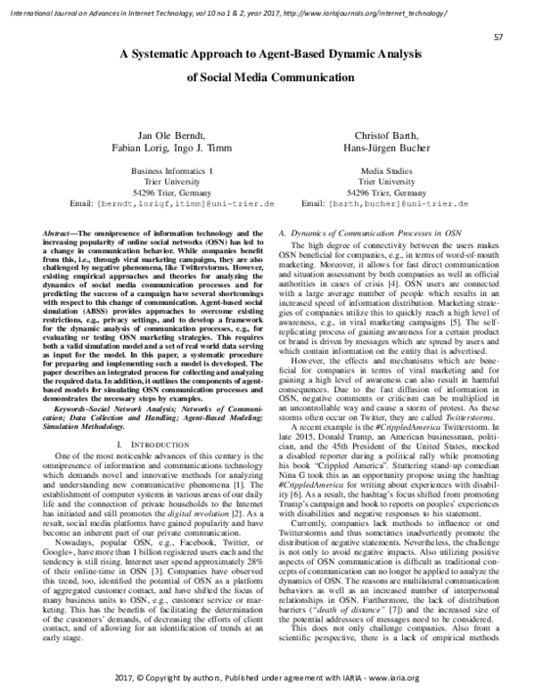 (PDF) A Systematic Approach to Agent-Based Dynamic Analysis of Social Media Communication | Hans ...