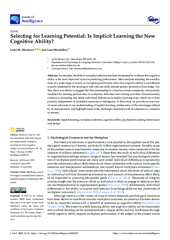 (PDF) Selecting for Learning Potential: Is Implicit Learning the New ...