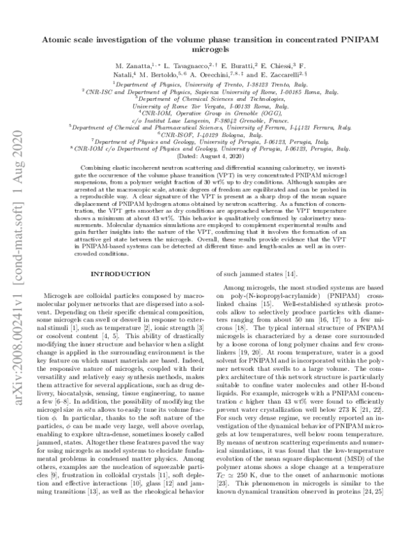 Pdf Atomic Scale Investigation Of The Volume Phase Transition In Concentrated Pnipam Microgels
