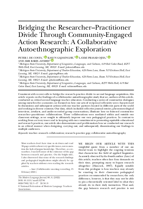 (PDF) Bridging the Researcher-Practitioner Divide Through Community-Engaged Action Research: A ...