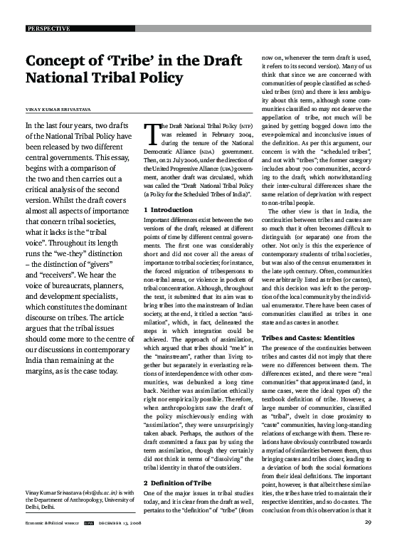 (PDF) Concept of 'Tribe' in the Draft National Tribal Policy