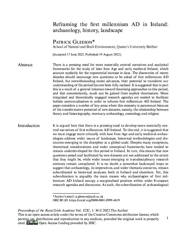 (PDF) Reframing the first millennium AD in Ireland: archaeology ...