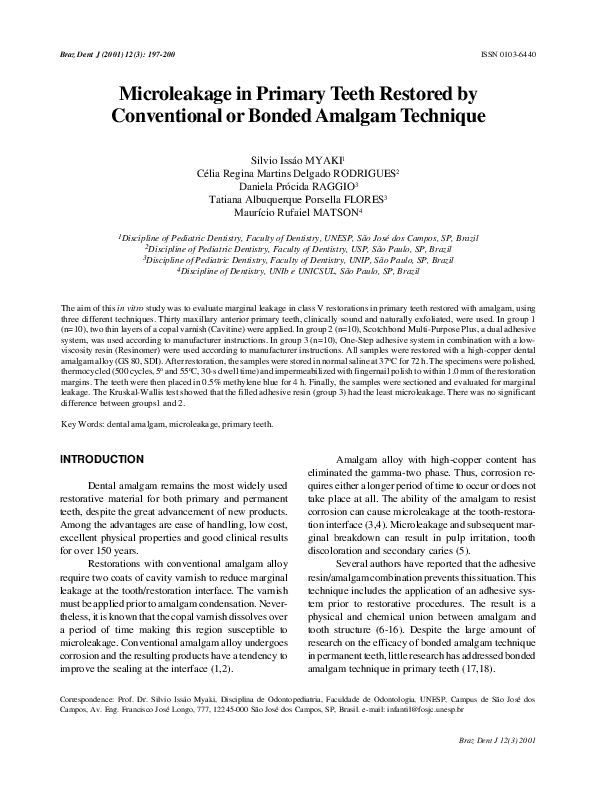 (PDF) Microleakage in primary teeth restored by conventional or bonded ...