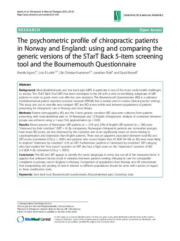 (PDF) The psychometric profile of chiropractic patients in Norway and ...
