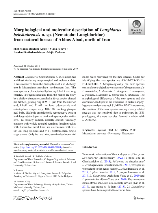 (PDF) Morphological and molecular description of Longidorus ...