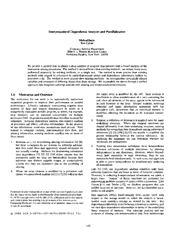 (PDF) Interprocedural dependence analysis and parallelization (PDF) Interprocedural dependence analysis and parallelization