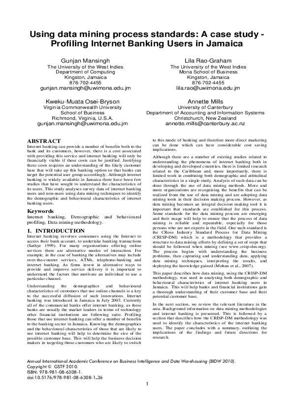 (PDF) Using data mining process standards: A case study - Profiling Internet Banking Users in ...