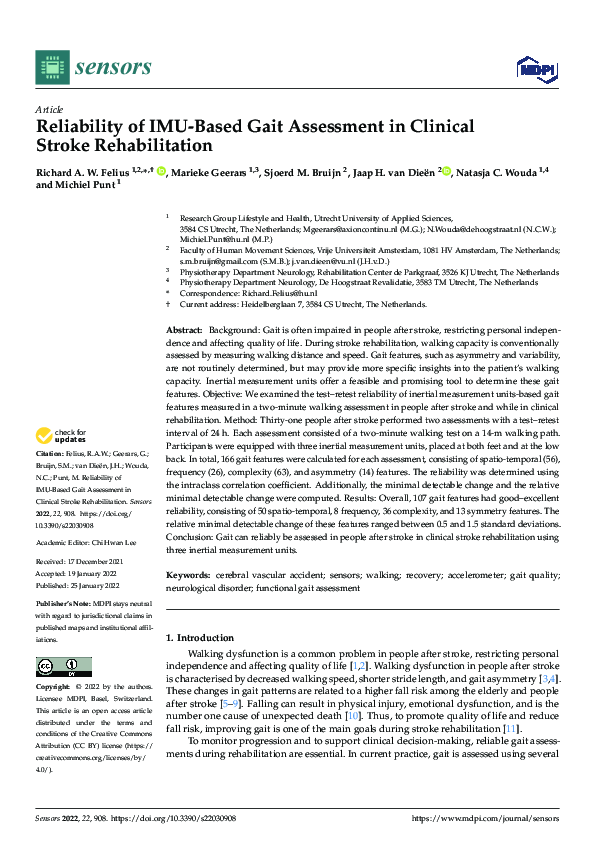 (PDF) Reliability of IMU-Based Gait Assessment in Clinical Stroke Rehabilitation