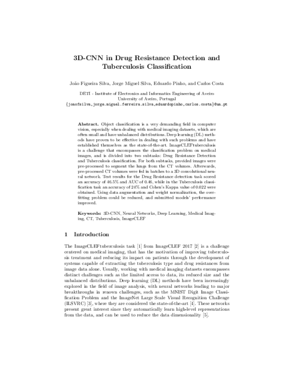Pdf 3d Cnn In Drug Resistance Detection And Tuberculosis Classification