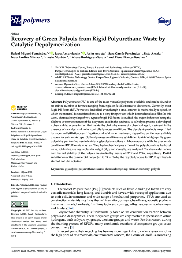(PDF) Recovery of Green Polyols from Rigid Polyurethane Waste by ...