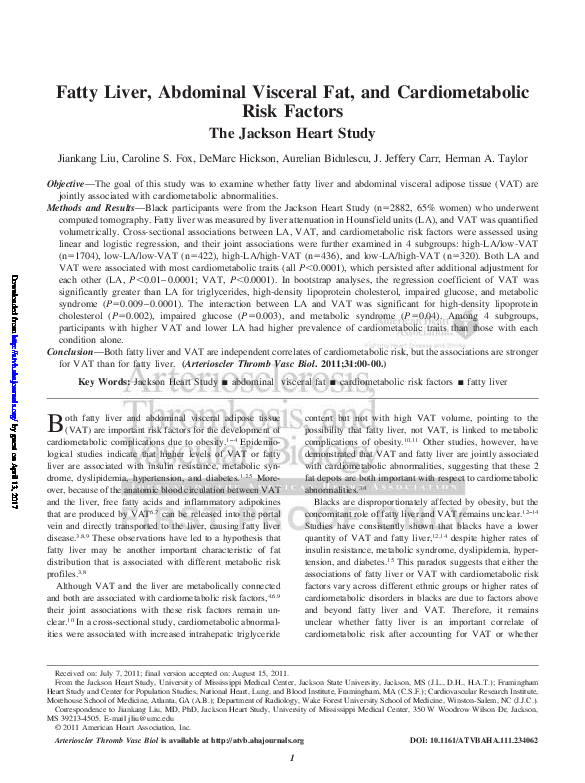 (PDF) Fatty Liver, Abdominal Visceral Fat, and Cardiometabolic Risk Factors
