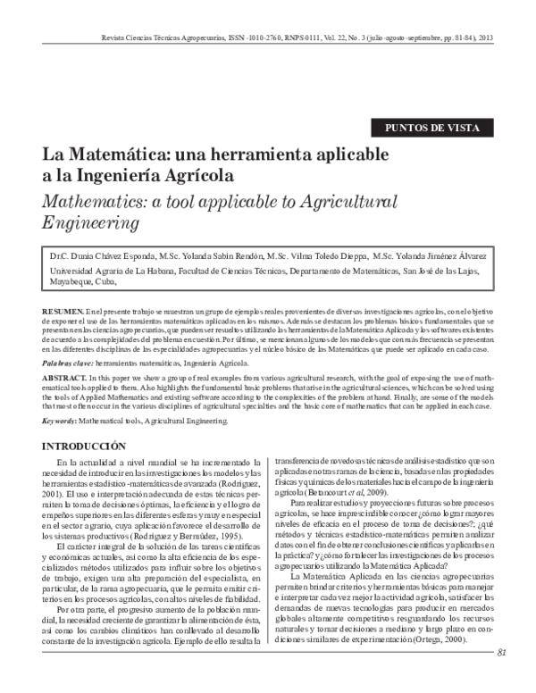 (PDF) La Matemática: una herramienta aplicable a la Ingeniería Agrícola ...