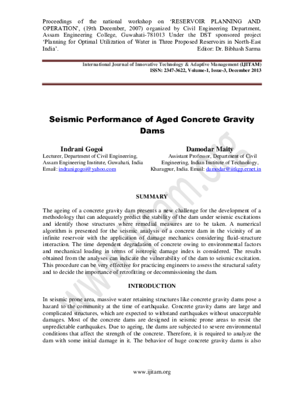 Pdf Seismic Performance Of Aged Concrete Gravity Dams