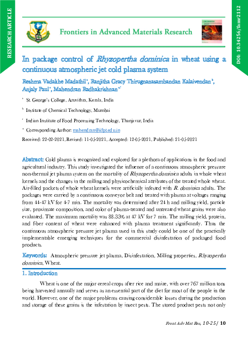(PDF) In package control of Rhyzopertha dominica in wheat using a ...