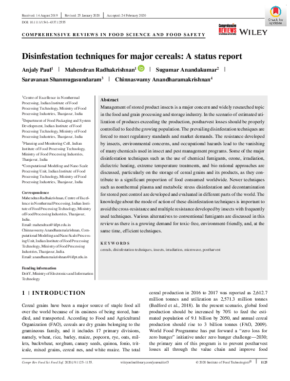 (PDF) Disinfestation techniques for major cereals: A status report ...