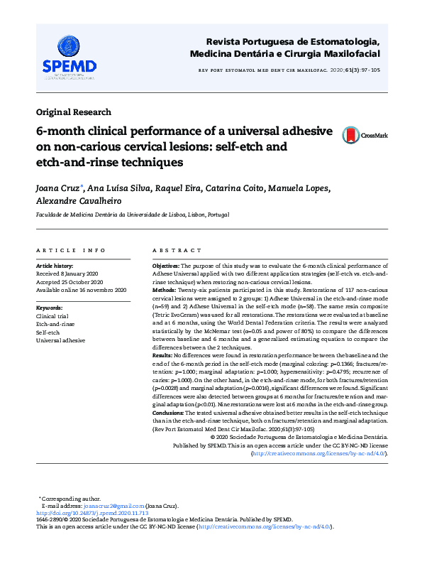 (PDF) 6-MONTH Clinical Performance of a Universal Adhesive on Non ...