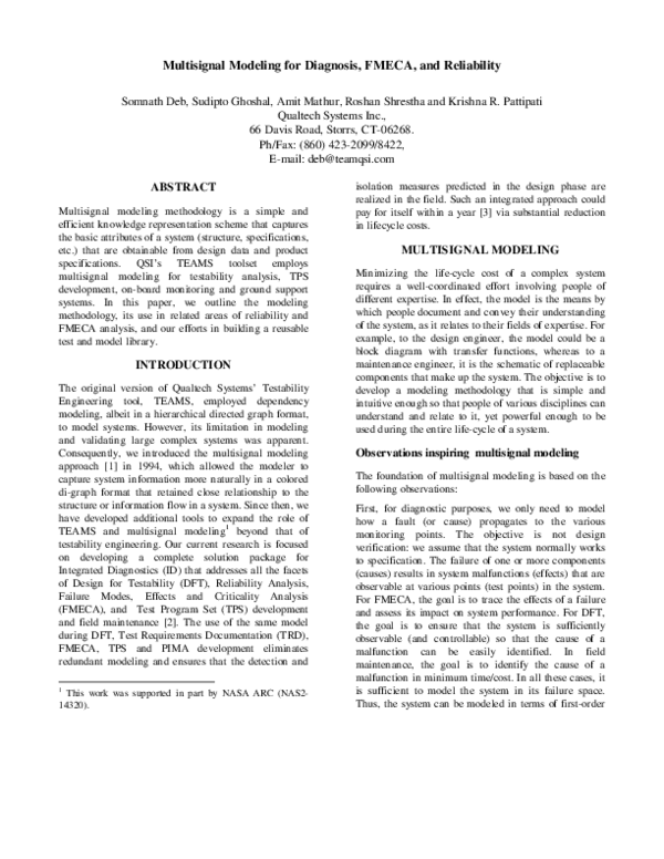 (PDF) Multisignal modeling for diagnosis, FMECA, and reliability