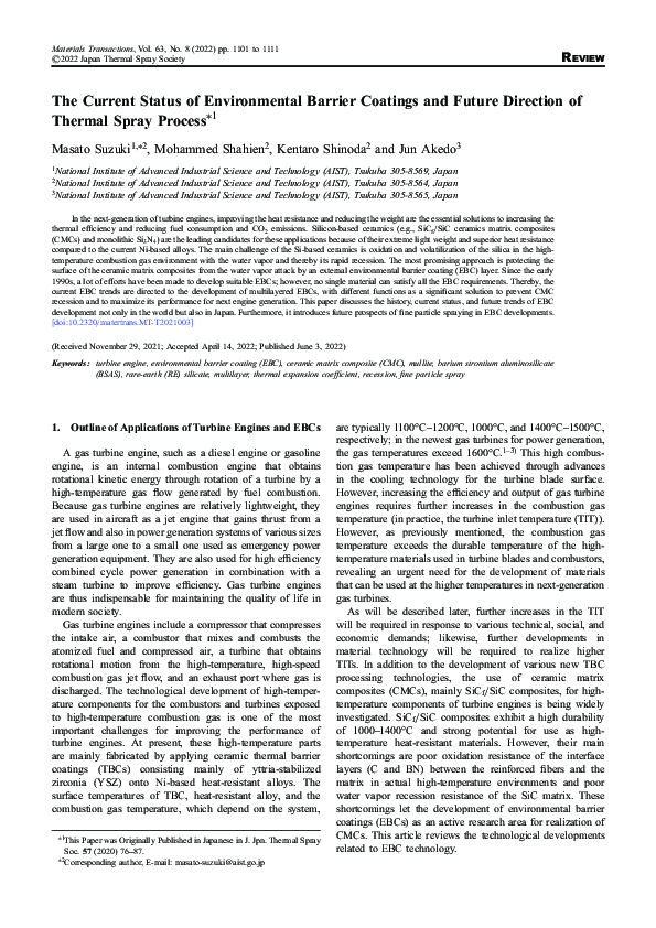 (PDF) The Current Status of Environmental Barrier Coatings and Future ...
