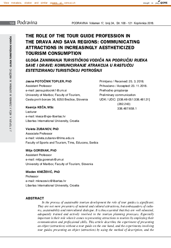 The role of the tour guide profession in the Drava and Sava regions ...