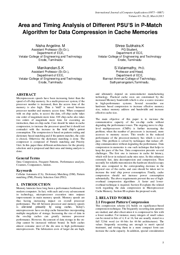 (PDF) Area and Timing Analysis of Different PSU's in P-Match Algorithm for Data Compression in ...