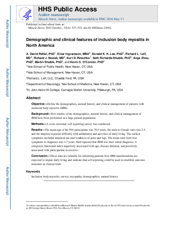 Pdf Demographic And Clinical Features Of Inclusion Body Myositis In North America Ange Zhou