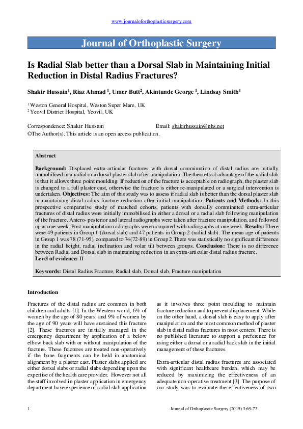 (PDF) Is Radial Slab better than a Dorsal Slab in Maintaining Initial ...