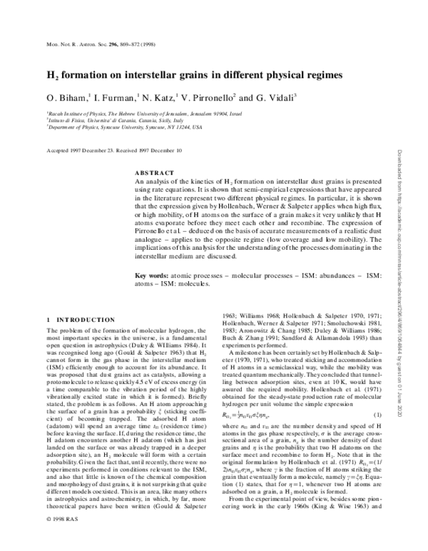 (PDF) H2 formation on interstellar grains in different physical regimes