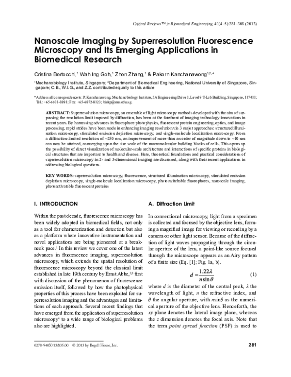 (PDF) Nanoscale Imaging by Superresolution Fluorescence Microscopy and ...