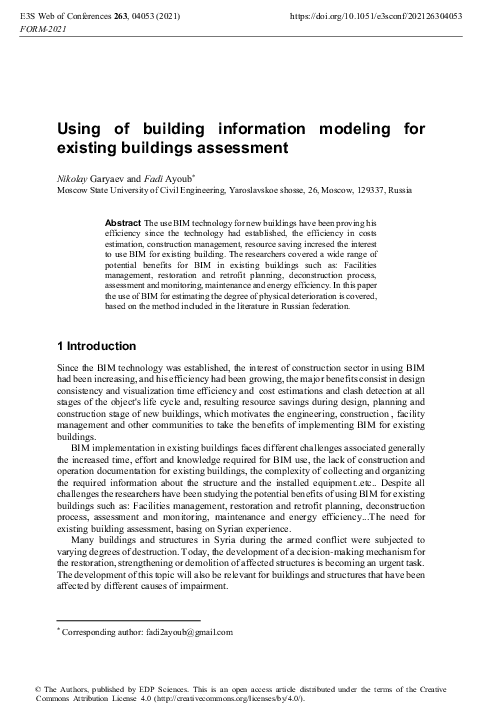 (PDF) Using of building information modeling for existing buildings ...