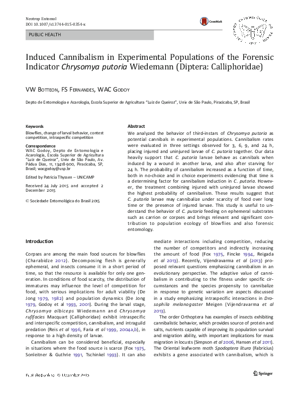 (PDF) Induced Cannibalism in Experimental Populations of the Forensic ...