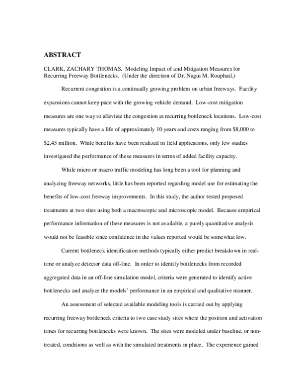 (PDF) Modeling Impact of and Mitigation Measures for Recurring Freeway Bottlenecks