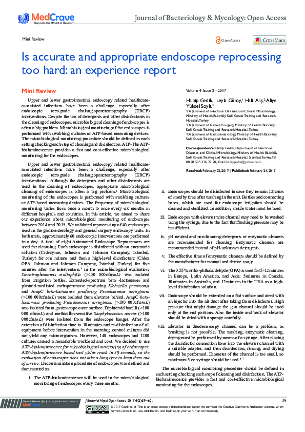 (PDF) Is Accurate and Appropriate Endoscope Reprocessing too Hard: An ...