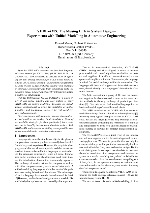 Pdf Vhdl Ams The Missing Link In System Design Experiments With