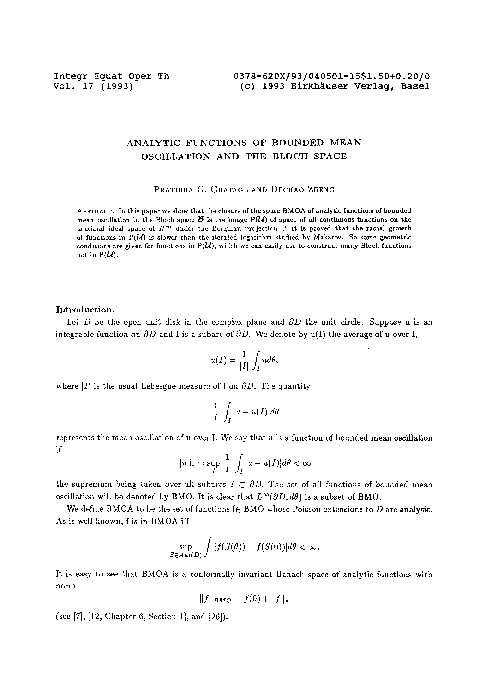 (PDF) Analytic functions of bounded mean oscillation and the Bloch space