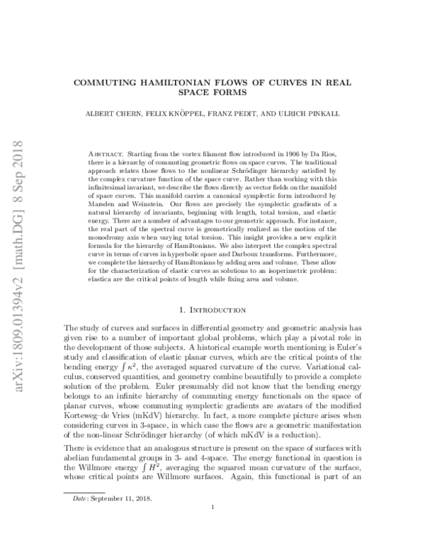 Pdf Commuting Hamiltonian Flows Of Curves In Real Space Forms