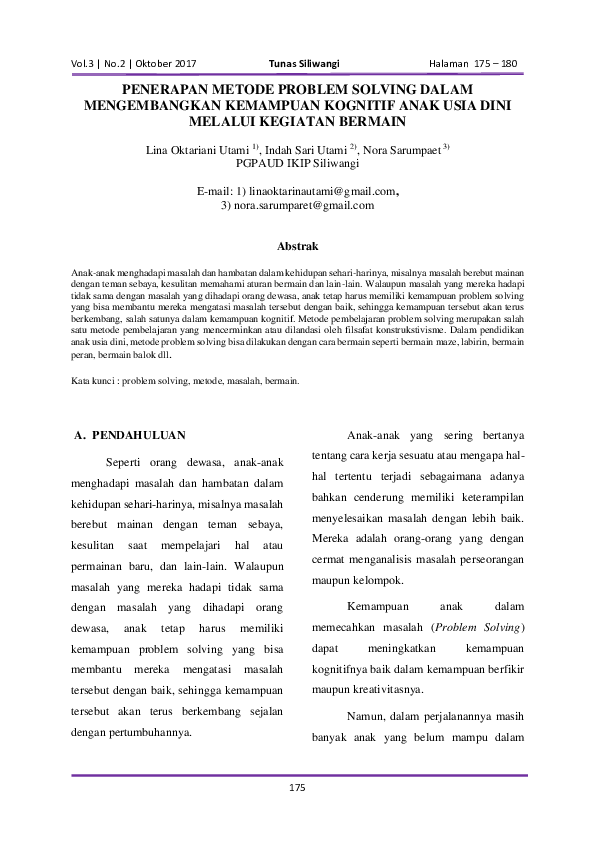 (PDF) Penerapan Metode Problem Solving Dalam Mengembangkan Kemampuan Kognitif Anak Usia Dini ...