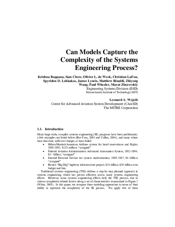 (PDF) Can Models Capture the Complexity of the Systems Engineering Process?