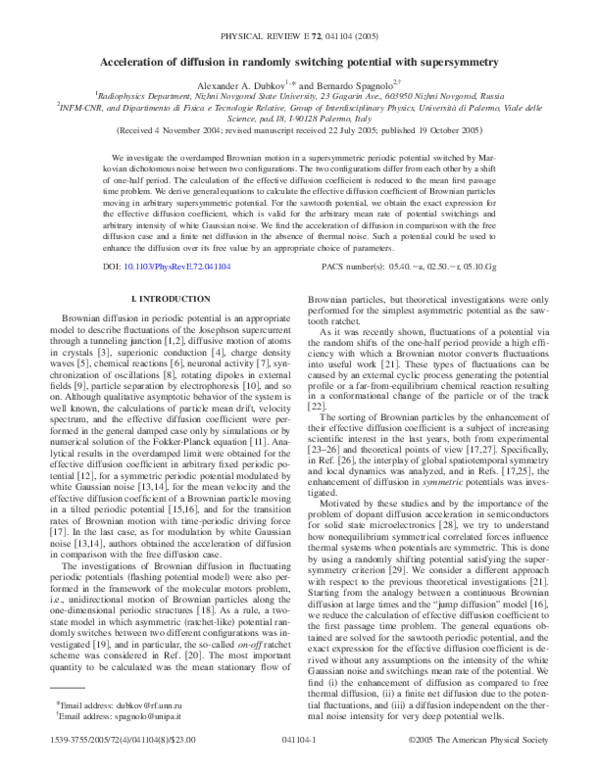 (PDF) Acceleration of diffusion in randomly switching potential with ...