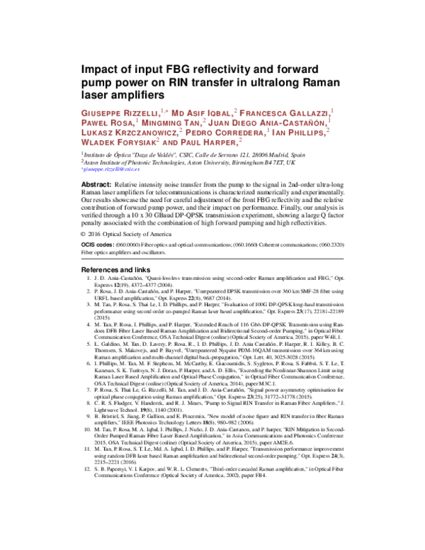 (PDF) Impact of input FBG reflectivity and forward pump power on RIN ...