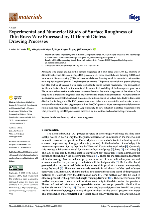 (PDF) Experimental and Numerical Study of Surface Roughness of Thin Brass Wire Processed by ...