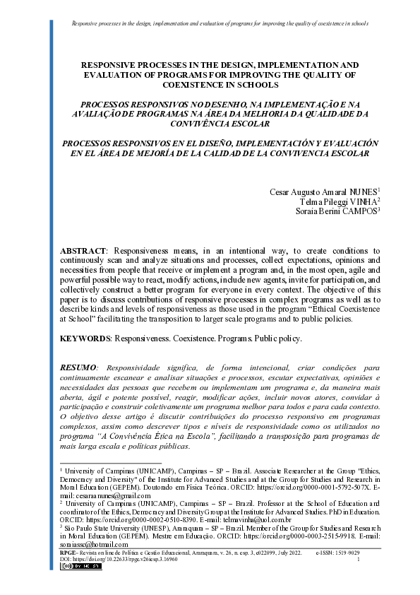 (PDF) RESPONSIVE PROCESSES IN THE DESIGN, IMPLEMENTATION AND EVALUATION OF PROGRAMS FOR ...