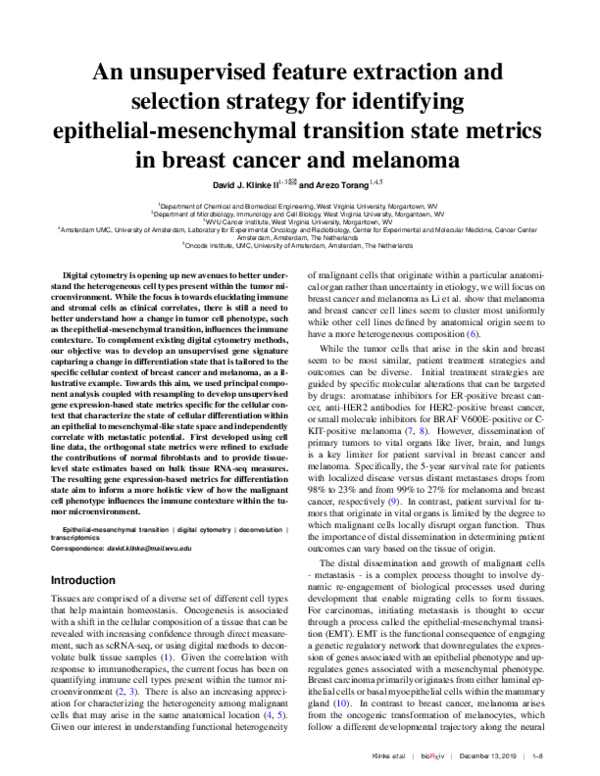 (PDF) An unsupervised feature extraction and selection strategy for identifying epithelial ...
